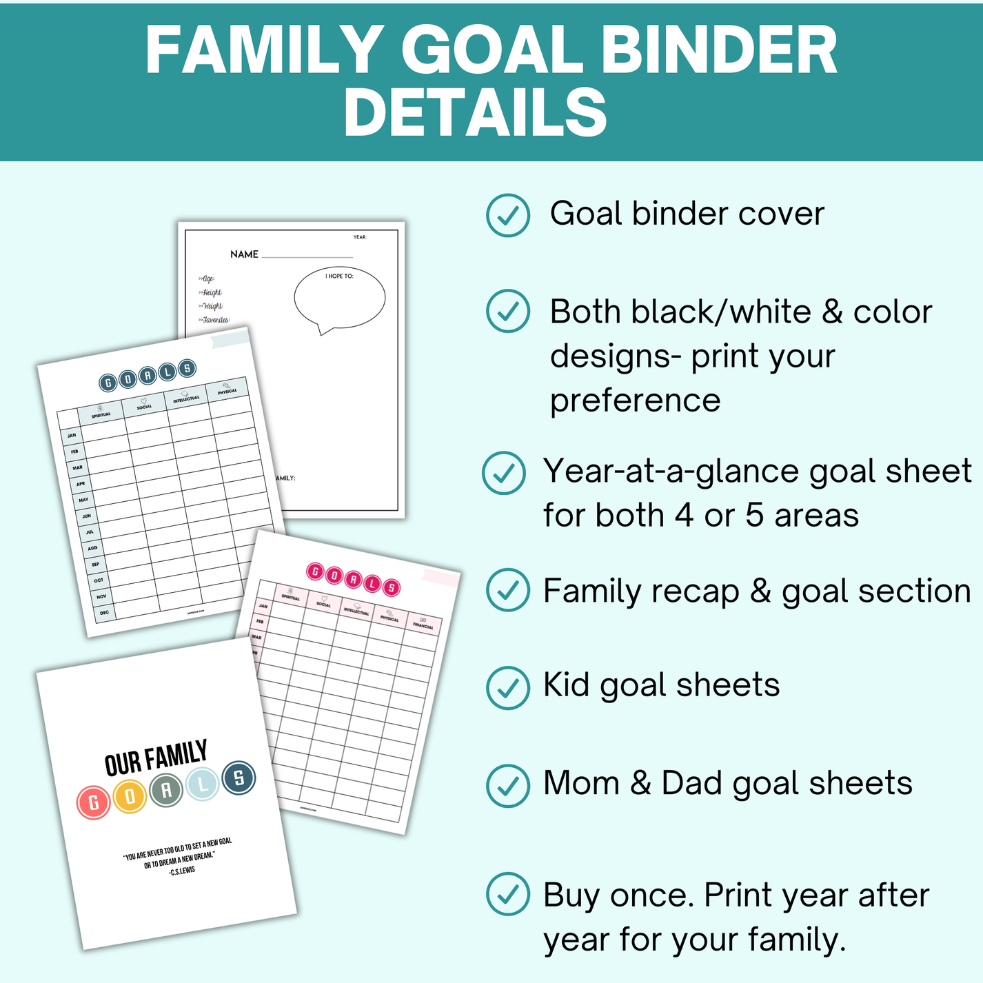 New Year Goal Worksheets For Families (22 Pages) – So Festive!
