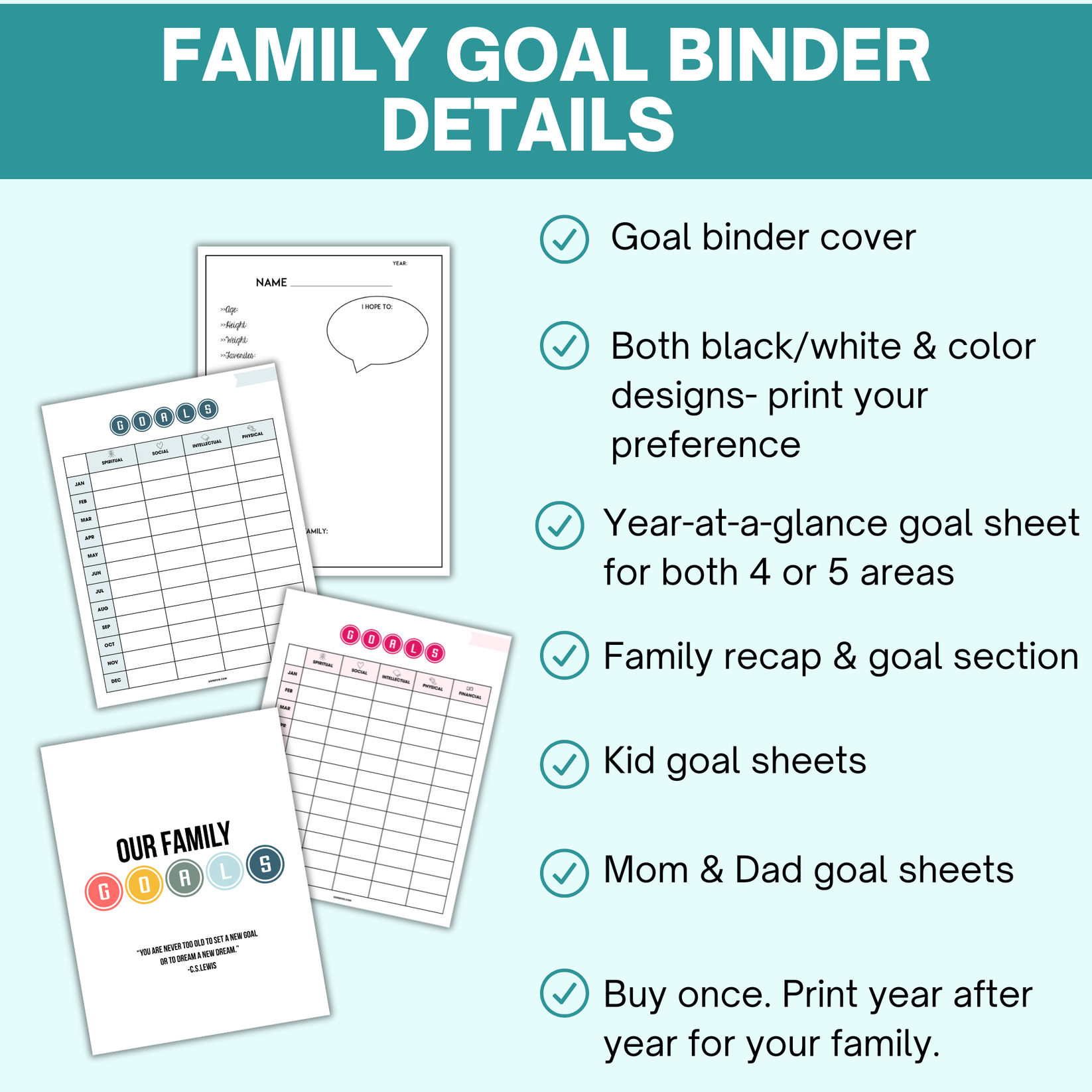 New Year Goal Worksheets For Families (22 Pages) – So Festive!